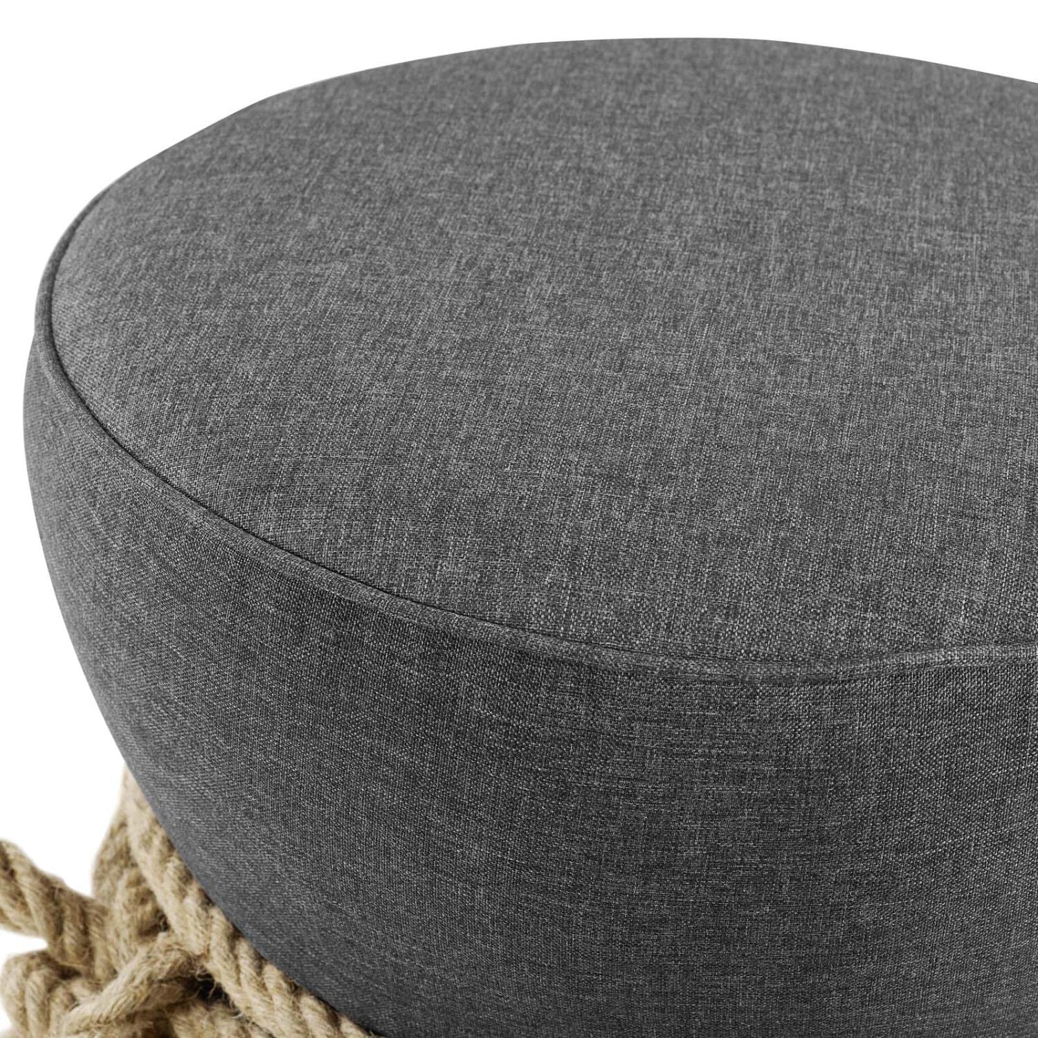 Modway Beat Upholstered Fabric Nautical Rope Round Ottoman in Gray, 19"L x 18.5"H