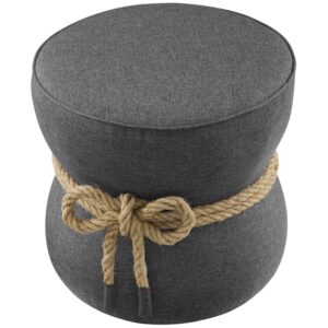 Modway Beat Upholstered Fabric Nautical Rope Round Ottoman in Gray, 19"L x 18.5"H