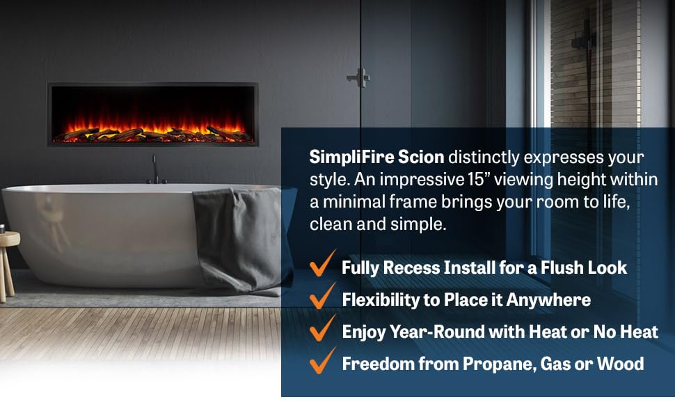 SIMPLIFIRE Scion 55" Clean Face Linear Electric Fireplace - Black, SF-SC55-BK