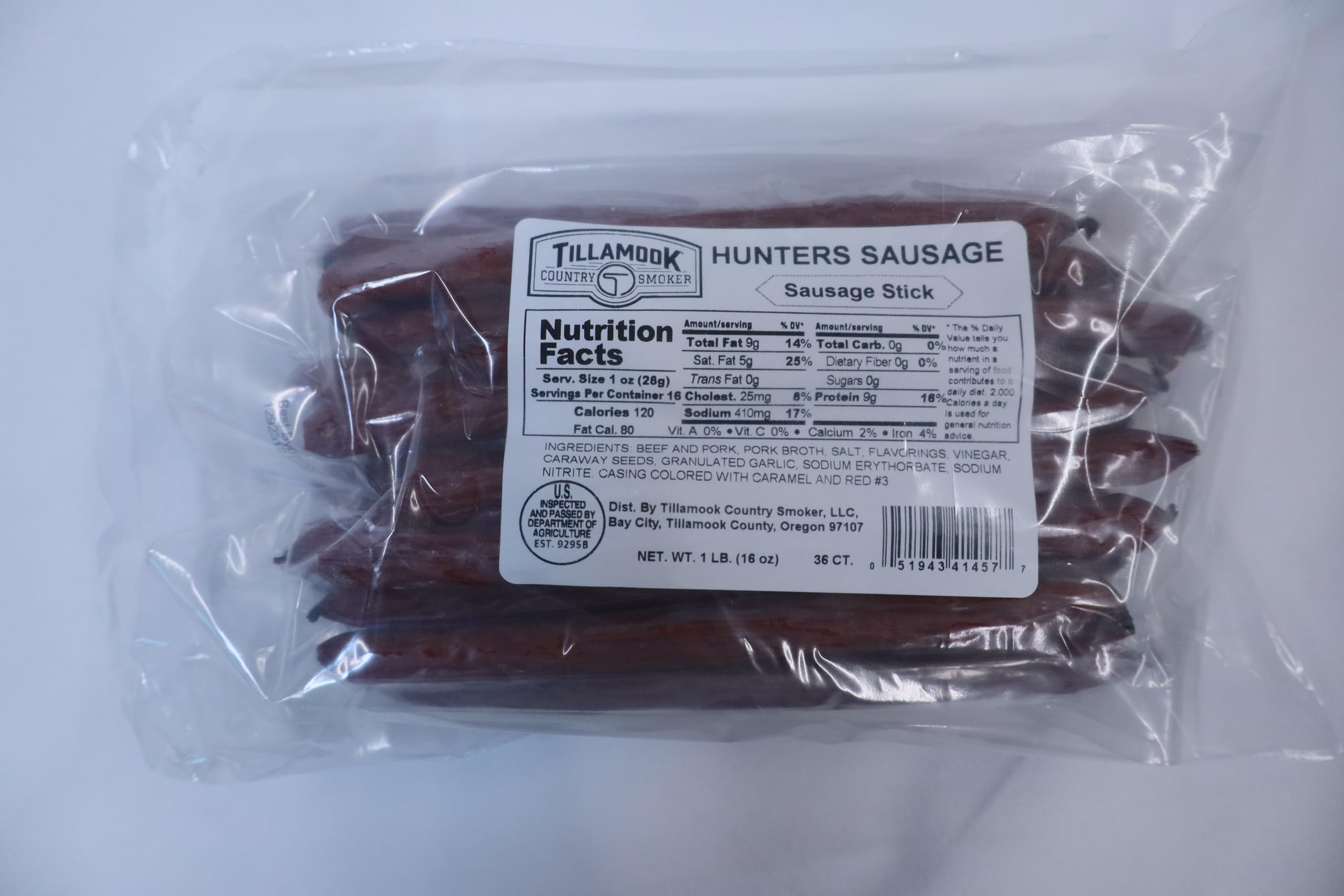 Tillamook Country Smoker Real Hardwood Smoked Sausages, Hunter's Sausage Meat Sticks, Low Carb, High Protein, Ready to Eat Snacks, 36 Count Bulk Pack