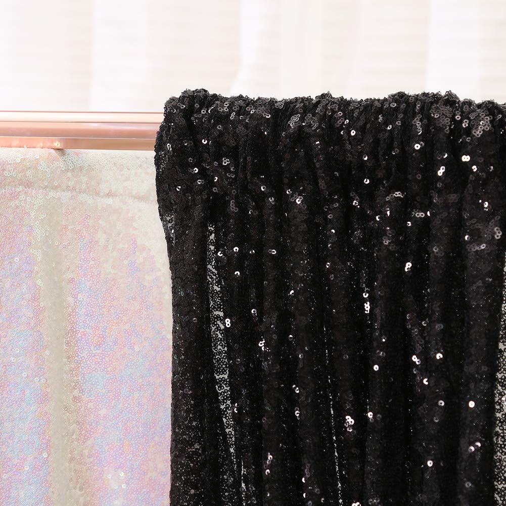 SquarePie Sequin Backdrop 6FT x 8FT Black Curtain Background for Halloween Wedding Party