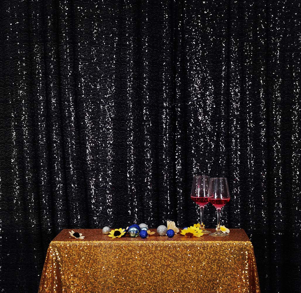 SquarePie Sequin Backdrop 6FT x 8FT Black Curtain Background for Halloween Wedding Party