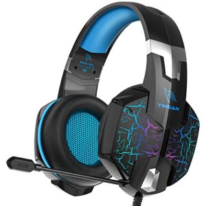 yinsan gaming headset with mic for ps4 ps5 xbox series x|s nintendo switch xbox one pc, wired over ear gaming headphones with surround sound, noise-cancelling, rgb light, one-key mute button