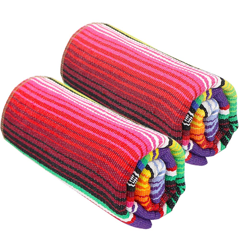 Dreamtop 2 Packs Mexican Table Runner 14 x 84 inch, Serape Table Runner for Mexican Party Wedding Decorations Outdoor Picnics Dining Table, Fringe Cotton Table Runners with 2 Pack Mexican Party Picado