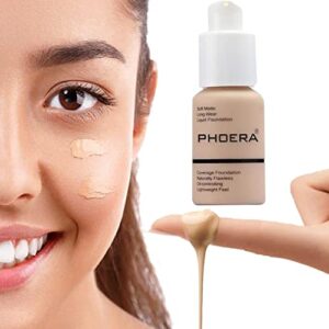 58g PHOERA Foundation Full Coverage Foundation Flawless Concealer Foundation Matte Oil Control Concealer Long Lasting Moisturizing Base Liquid Cover Cream Colour Changing Foundation for women&girls