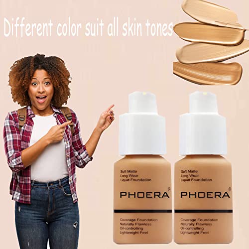 58g PHOERA Foundation Full Coverage Foundation Flawless Concealer Foundation Matte Oil Control Concealer Long Lasting Moisturizing Base Liquid Cover Cream Colour Changing Foundation for women&girls