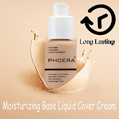 58g PHOERA Foundation Full Coverage Foundation Flawless Concealer Foundation Matte Oil Control Concealer Long Lasting Moisturizing Base Liquid Cover Cream Colour Changing Foundation for women&girls