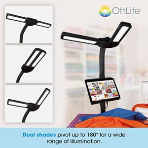 OttLite Dual Shade LED Standing Floor Lamp with Adjustable Stand - Wide Range of Illumination with Built-in 2.1A USB Charging Port and Flexible Neck - 4 Brightness Settings for Reading & Studying