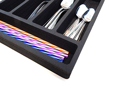 Polar Whale 4 Large Flatware Silverware Drawer Organizers for Cutlery Forks Knives Spoons Serving Utensils Non-Slip Premium Waterproof Tray Insert 11 x 15 Inches 6 Slot Extra Deep Pair Set