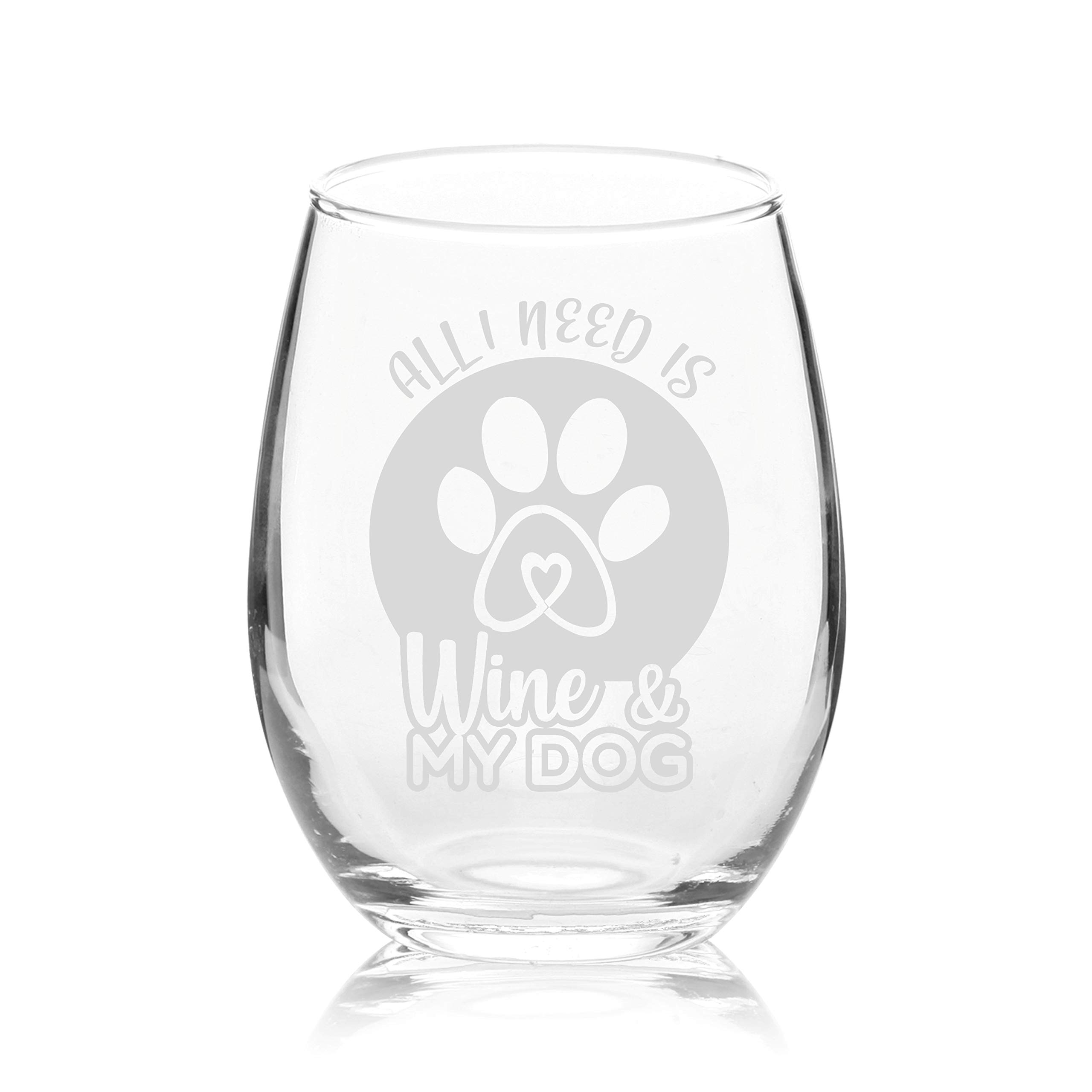 Veracco All I Need Is Wine & My Dog Stemless Wine Glass Funny Birthday Gift For Dog Mom Dad Crazy Dog Lady Animal Lover Rescue Parent (Dog, Stemless Glass)