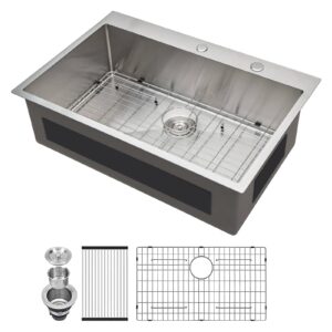 33 inch drop in kitchen sink - lordear 33x22 kitchen sinks drop in stainless steel sinks topmount 16 gauge t304 single bowl kitchen sink with 3mm thickened plate round corners