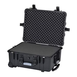 MEIJIA All Weather Waterproof Rolling Protective Case,Hard Compact Camera Case With Retractable Pull Handle And Wheels,Foam Inserted, Elegant Black, 24.64 X19.39 X13.78 inches