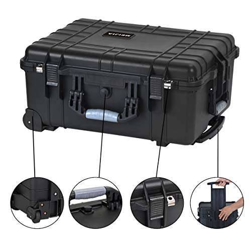 MEIJIA All Weather Waterproof Rolling Protective Case,Hard Compact Camera Case With Retractable Pull Handle And Wheels,Foam Inserted, Elegant Black, 24.64 X19.39 X13.78 inches