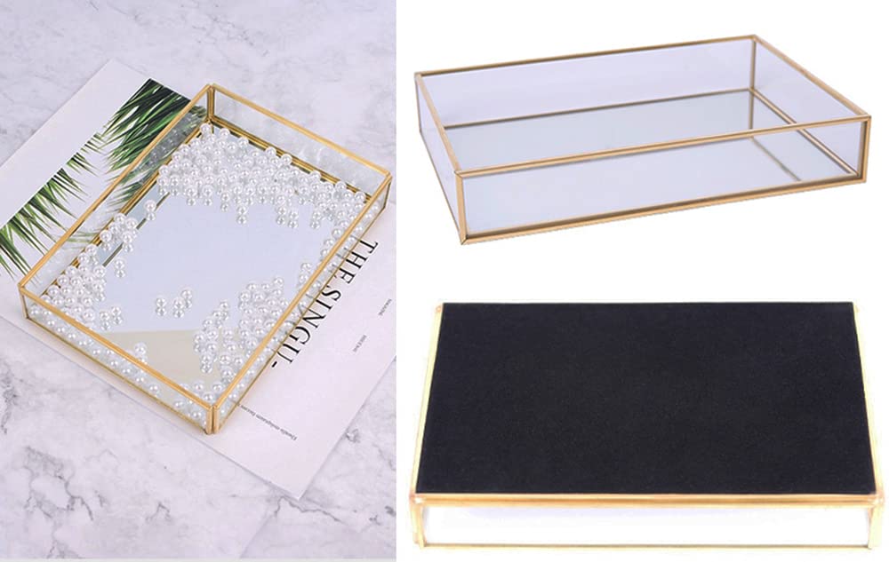 Sooyee Rectangle Mirror Decorative Tray, Gold can Hold Perfume, Jewelry, Cosmetics, Makeup, Magazine and More, for Vanity,Dresser,Bathroom,Bedroom(12”x8”)