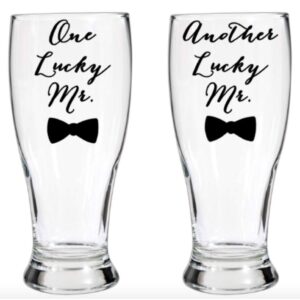 Gay Wedding Gifts For Men, One Lucky Mr Beer Glass Set, Engagement Gifts for Him, Valentines Day Gift