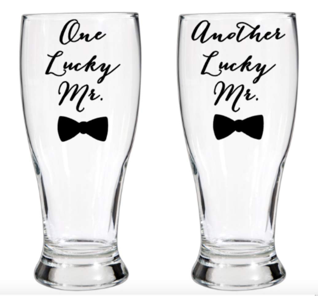 Gay Wedding Gifts For Men, One Lucky Mr Beer Glass Set, Engagement Gifts for Him, Valentines Day Gift