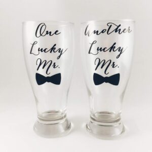 Gay Wedding Gifts For Men, One Lucky Mr Beer Glass Set, Engagement Gifts for Him, Valentines Day Gift