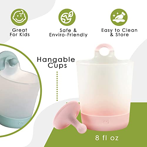 Puj Phillip Cups for Kids - Hangable Training Cups - Rinse-and-Play Reusable Plastic Cups with Grippy Hooks - Dishwasher Safe - Frustration Free Packaging - Set of 4 (Scandinavian)