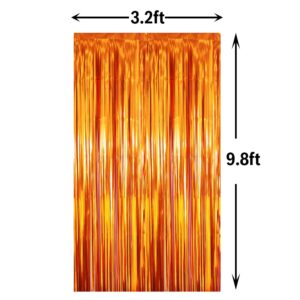 GOER 6.4 ft x 9.8 ft Metallic Tinsel Foil Fringe Curtains,Pack of 2 Party Streamer Backdrop for Birthday,Graduation Decorations and New Year Eve (Orange)