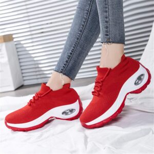 LEADER SHOW Women's Casual Walking Shoes Comfortable Non-Slip Wedge Sports Shoes Fashion Platform Sneakers (9, Red)