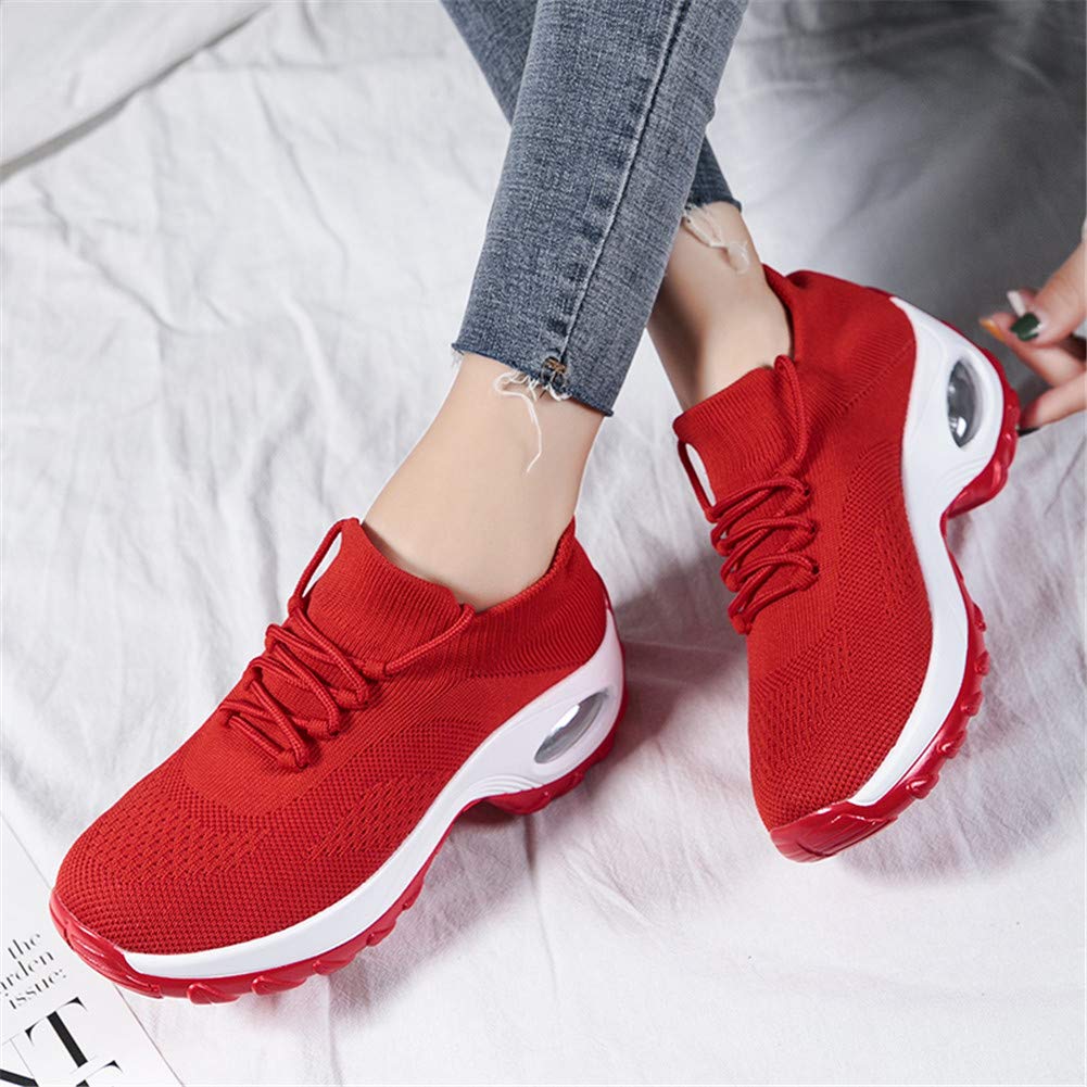 LEADER SHOW Women's Casual Walking Shoes Comfortable Non-Slip Wedge Sports Shoes Fashion Platform Sneakers (9, Red)