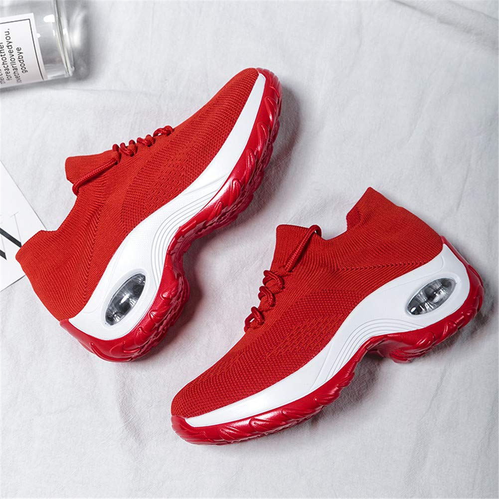 LEADER SHOW Women's Casual Walking Shoes Comfortable Non-Slip Wedge Sports Shoes Fashion Platform Sneakers (9, Red)