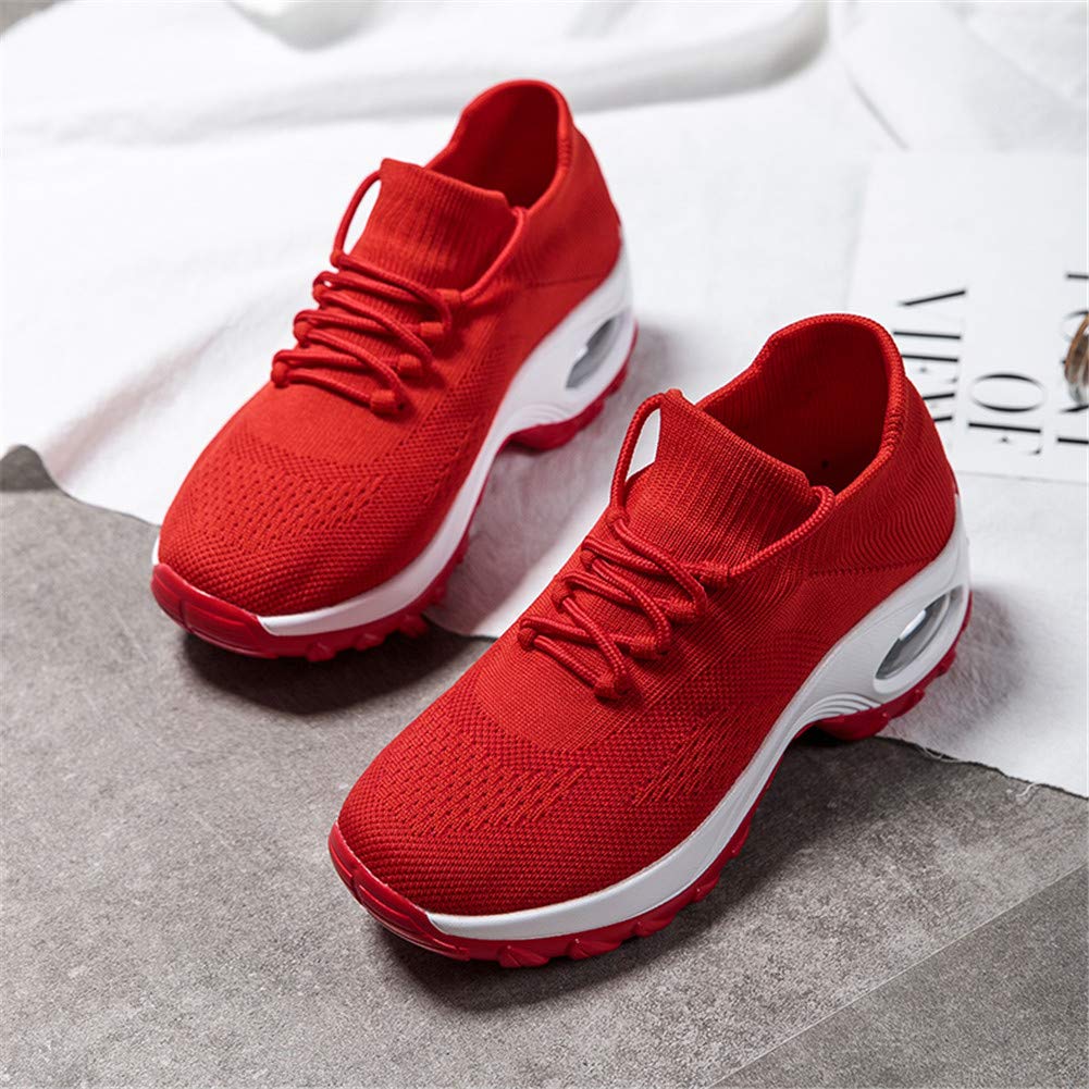 LEADER SHOW Women's Casual Walking Shoes Comfortable Non-Slip Wedge Sports Shoes Fashion Platform Sneakers (9, Red)