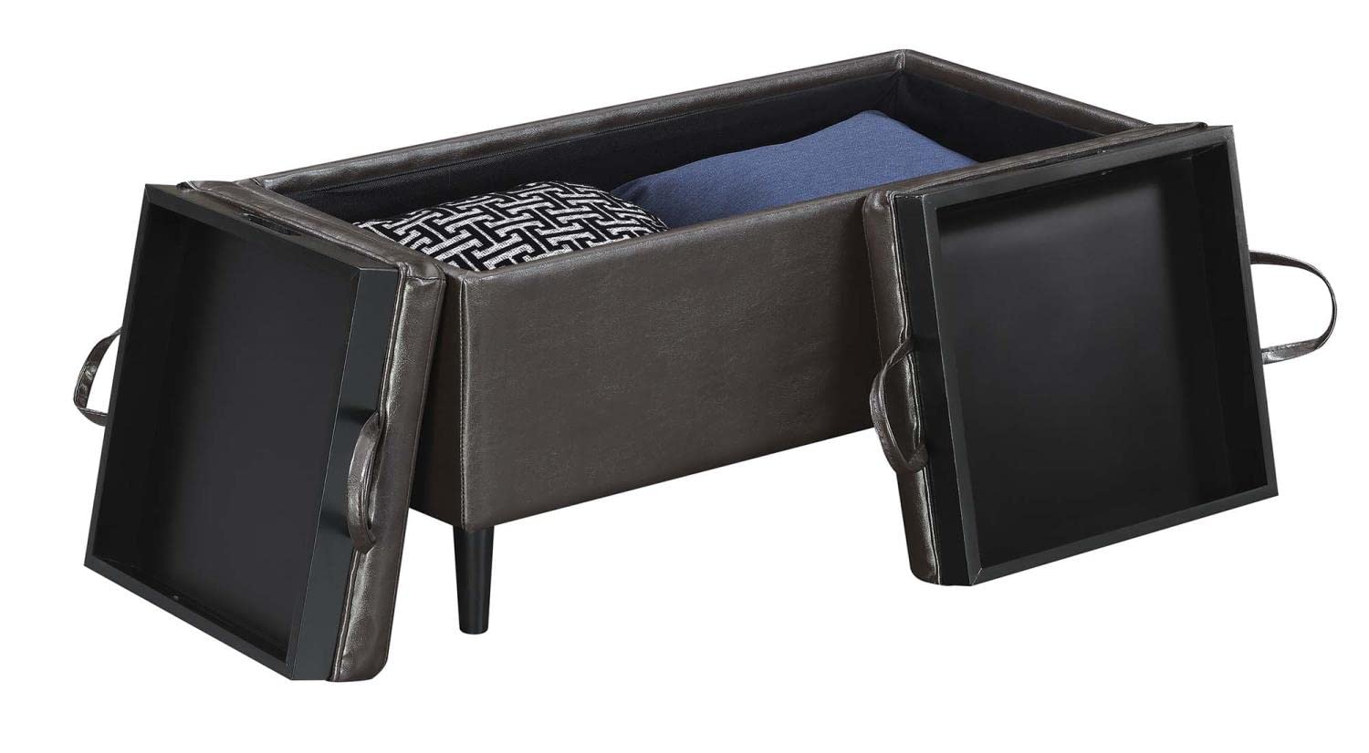 Convenience Concepts Designs4Comfort Magnolia Storage Ottoman with Reversible Trays, Espresso Faux Leather