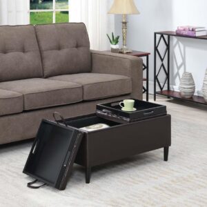 Convenience Concepts Designs4Comfort Magnolia Storage Ottoman with Reversible Trays, Espresso Faux Leather