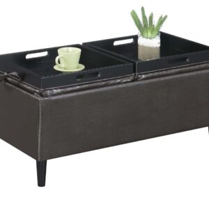 Convenience Concepts Designs4Comfort Magnolia Storage Ottoman with Reversible Trays, Espresso Faux Leather