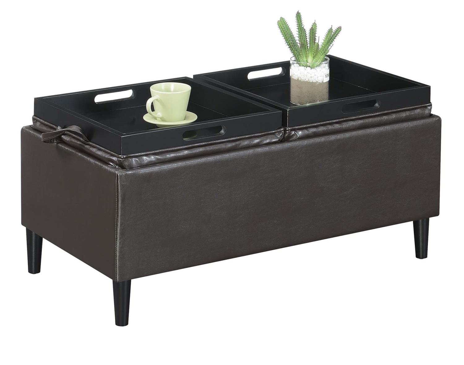 Convenience Concepts Designs4Comfort Magnolia Storage Ottoman with Reversible Trays, Espresso Faux Leather