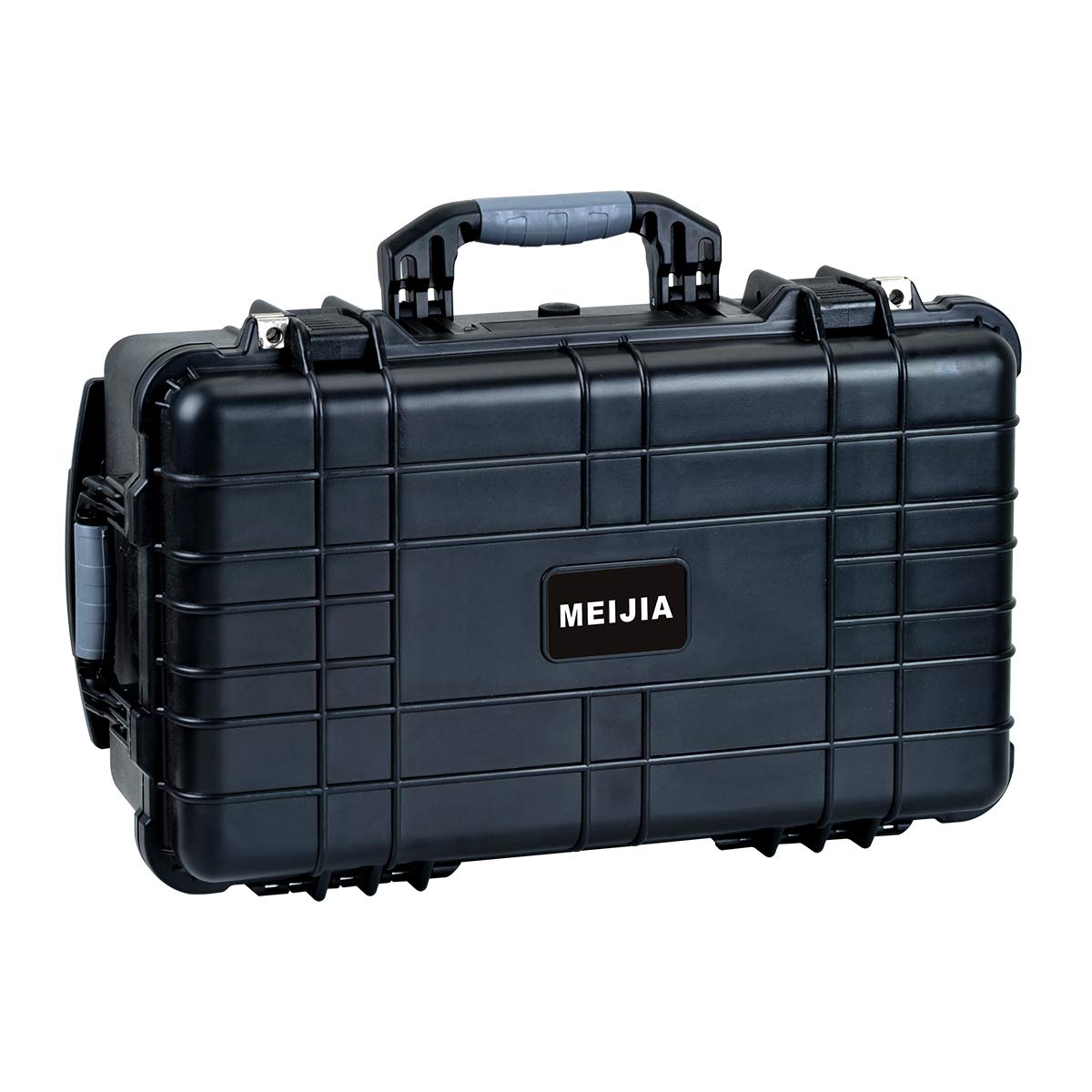 MEIJIA Portable Waterproof Protective Case, Hard Compact Camera Case with Retractable Pull Handle and Rolling Wheels,Customizable Fit Foam Inserted, Black, 22.06X17.93 X10.43 inches