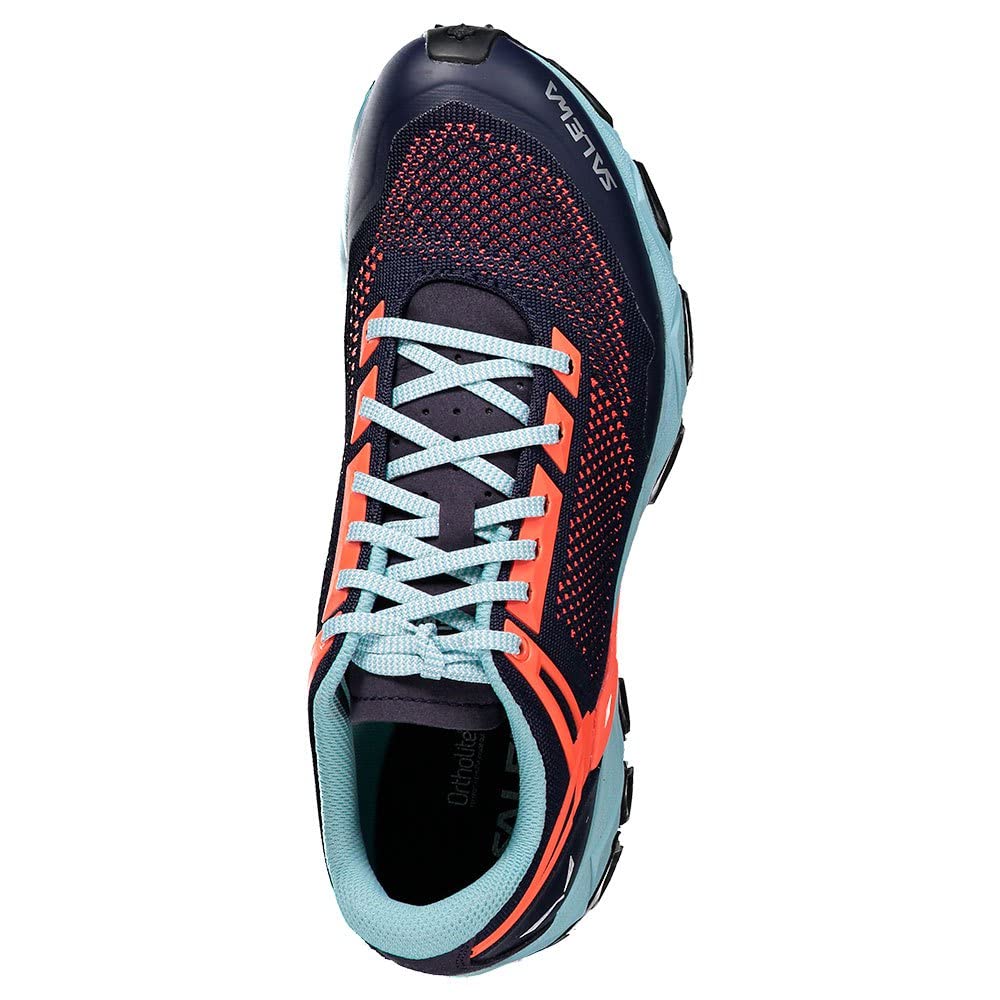 Salewa Women's WS Lite Train Knitted Trail Running Shoes, Premium Navy Fluo Coral 3993, 9