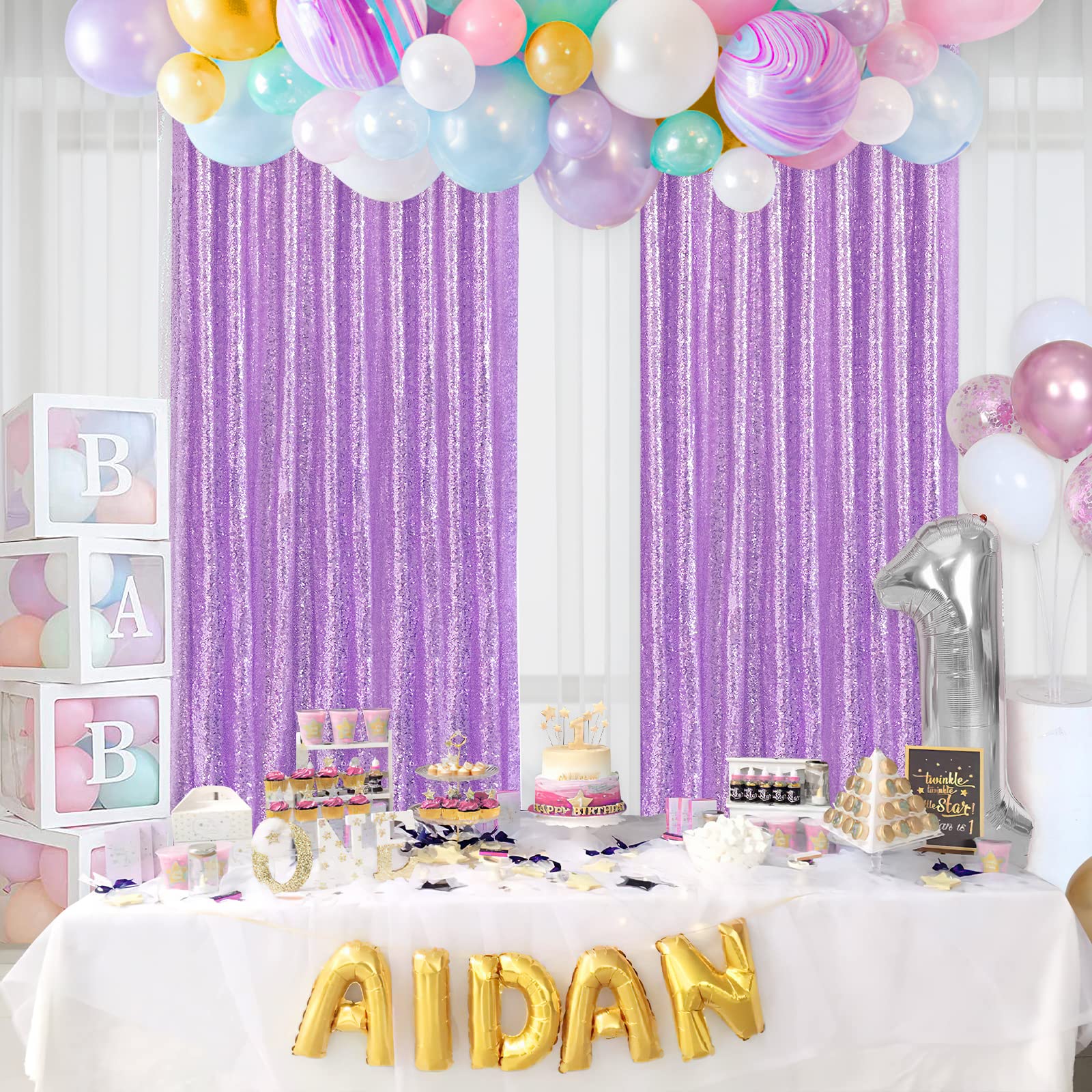 SoarDream Wedding Sequin Backdrop Lavender 2 Pieces 2ftx8ft Glitter Curtain Backdrop Arch Fabric Drapes for Baby Shower Birthday Party Decoration