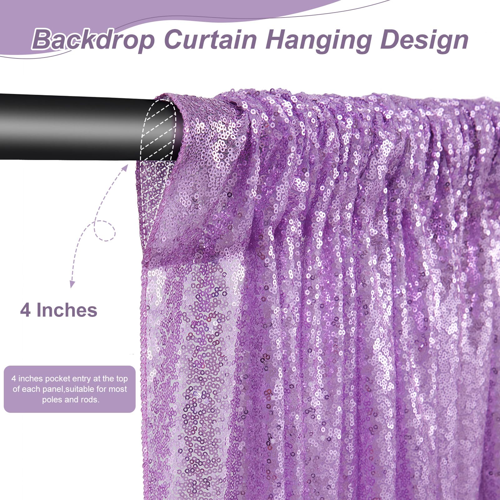 SoarDream Wedding Sequin Backdrop Lavender 2 Pieces 2ftx8ft Glitter Curtain Backdrop Arch Fabric Drapes for Baby Shower Birthday Party Decoration