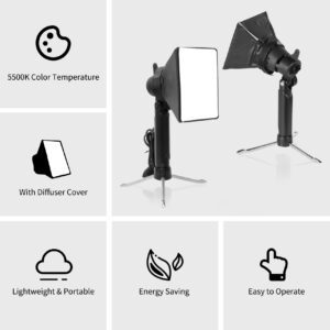 Meking Mini Softbox Photography Lighting Kit, Portable 4x4.8in Continuous Lighting LED Lamp with Collapsible Diffuser for Video Tabletop Studio Small Product Shooting, 2 Sets