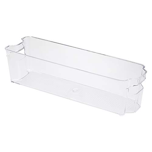 Amazon Basics Plastic Fridge Storage Bin - Narrow (2-Pack), White