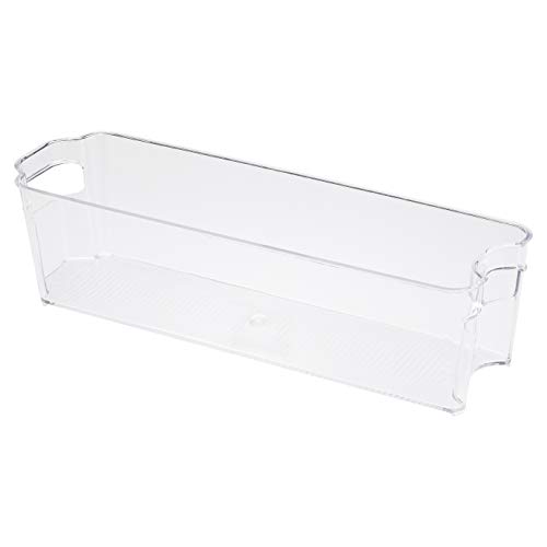 Amazon Basics Plastic Fridge Storage Bin - Narrow (2-Pack), White