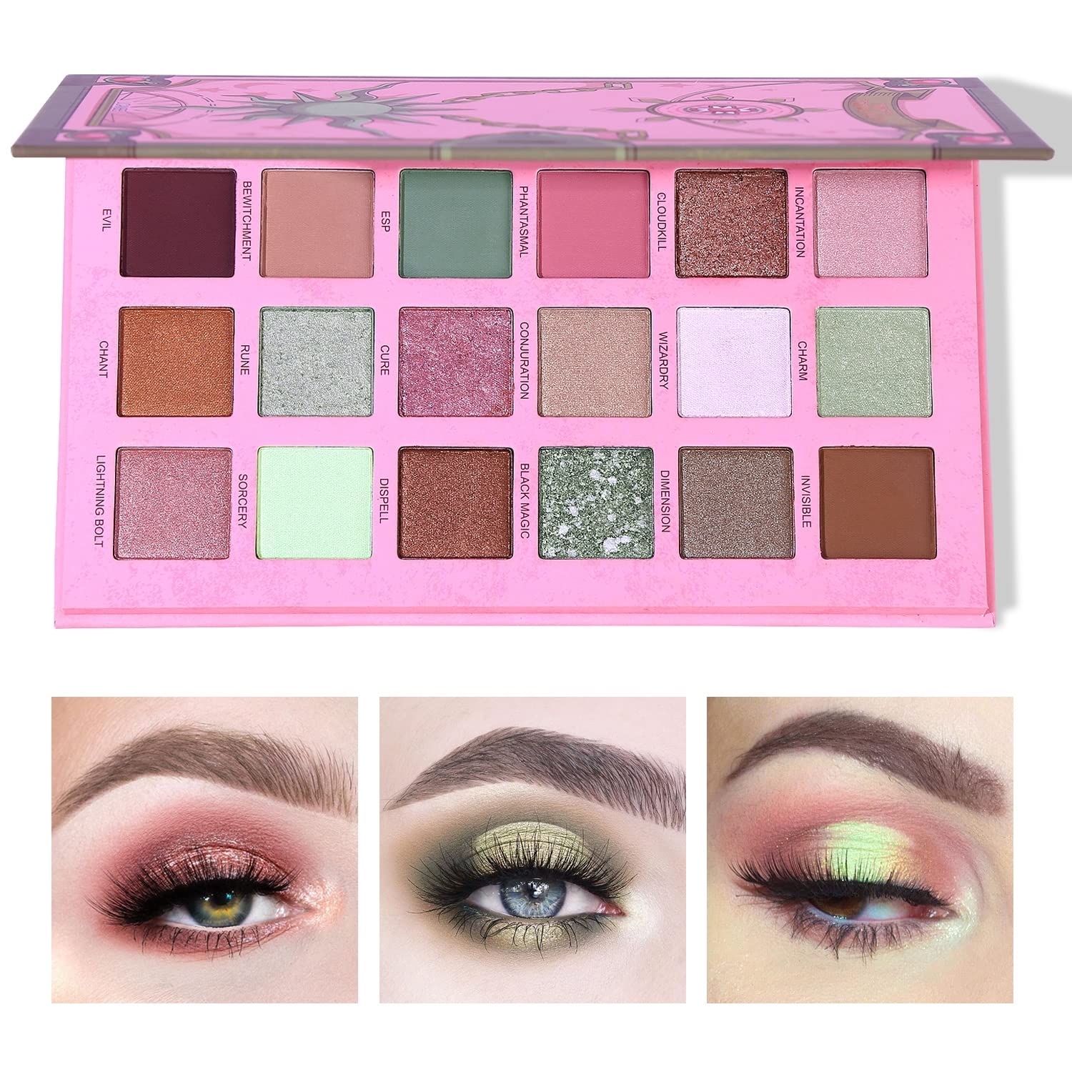 UCANBE Magic Spell Eyeshadow Palette 18 Color Pigment Matte Shimmer Glitter Eye Shadow Makeup - Nude Browm Peachy Pink Sage Green Velvet Texture Easy to Blend Long Lasting Pallet