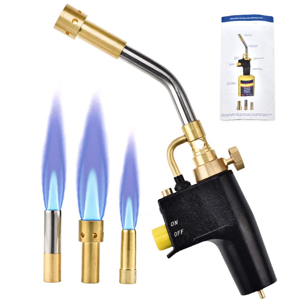 SEAAN Propane Torch Head with 3 Tips, Trigger Start Mapp/Map Gas Torch W/Push Button Igniter, Welding Torch Head for MAPP, MAP/PRO Fuel Cylinder