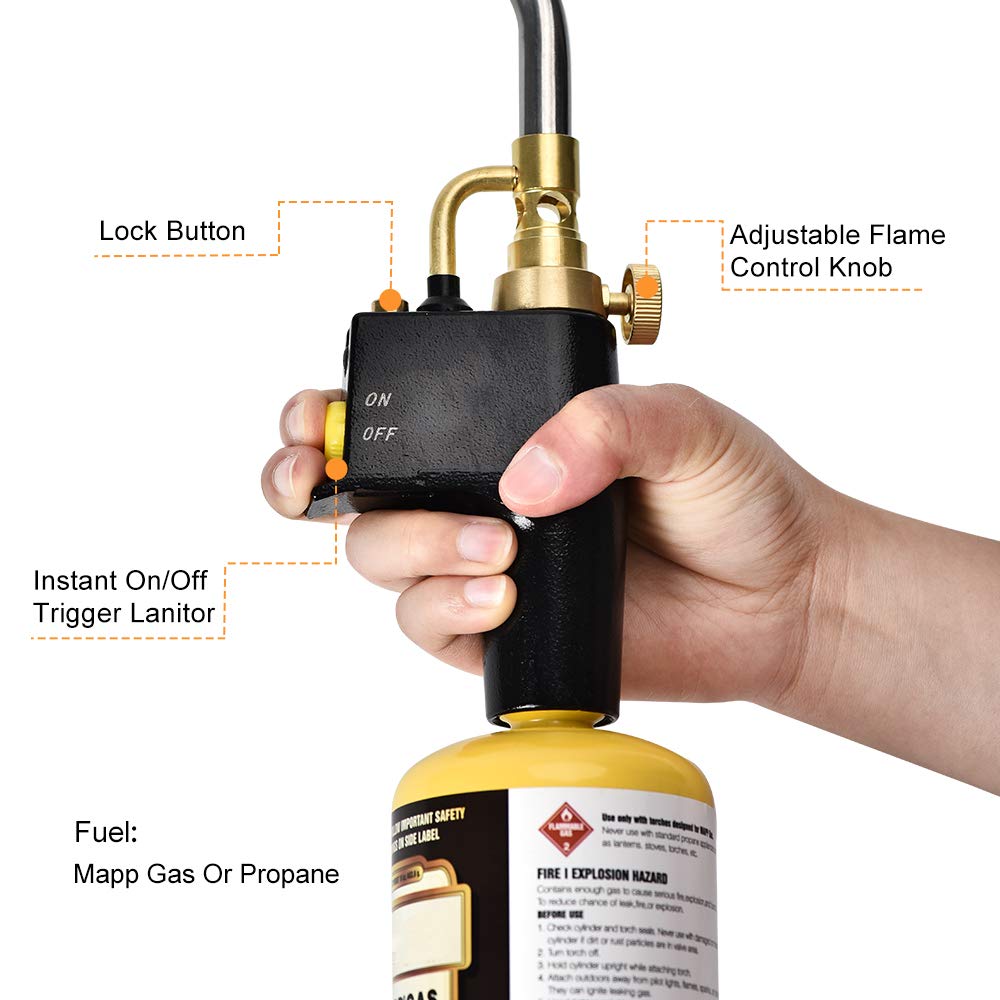 SEAAN Propane Torch Head with 3 Tips, Trigger Start Mapp/Map Gas Torch W/Push Button Igniter, Welding Torch Head for MAPP, MAP/PRO Fuel Cylinder