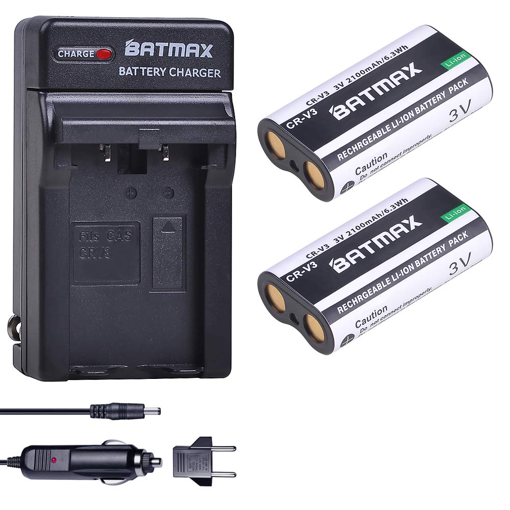 Batmax 2Pcs CR-V3 Battery + DC Charger for Olympus LB01 CRV3 LB-01 C3000 C3040 40Z C-2100UZ C-211 C-211Z C-3000 C-3030 C-3030Z C-3040Z C-4000 C-5050 C-5050Z C-700 D510 Cameras