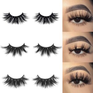 Mikiwi Real Mink lashes, 3D Mink Lashes, 5D Mink Lashes, Fluffy Long Mink Eyelashes, Dramatic Lashes, Luxury Makeup, Valentine's Day Gifts eyelashes (3pairs-a)