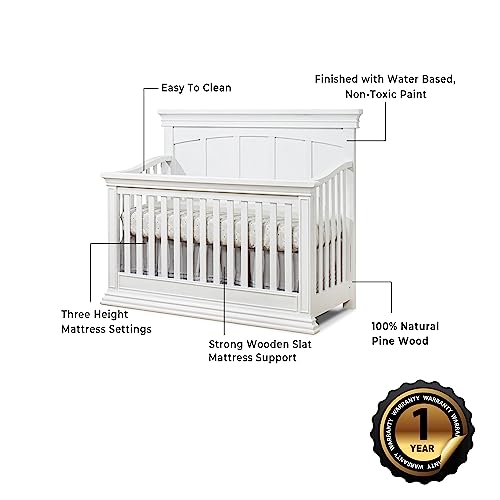 Sorelle Furniture Modesto Crib, Classic 4-In-1 Convertible Crib, White Crib Made of Wood, Non-Toxic Finish, Wooden Baby Bed, Toddler Bed, Child’s Daybed and Full-Size Bed, Nursery Furniture-White