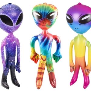 Novelty Treasures Colorful UFO Alien Inflate 3 Pack Space Galaxy Tie Dye Rainbow Party Decorations