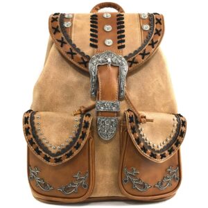 zelris western country floral buckle rucksack backpack (tan)