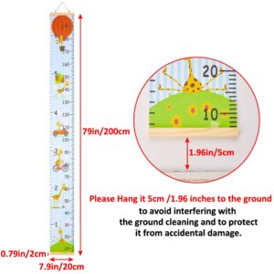 Beinou Baby Growth Chart Ruler for Kids Wood Frame Height Measure Chart 7.9in x 79in Canvas Hanging Height Growth Chart