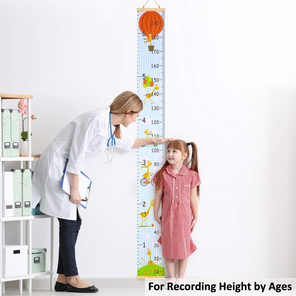 Beinou Baby Growth Chart Ruler for Kids Wood Frame Height Measure Chart 7.9in x 79in Canvas Hanging Height Growth Chart