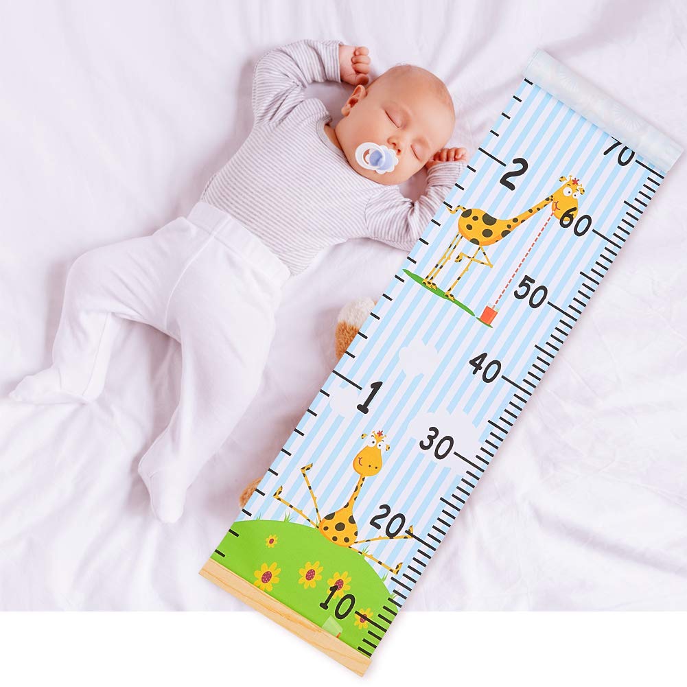 Beinou Baby Growth Chart Ruler for Kids Wood Frame Height Measure Chart 7.9in x 79in Canvas Hanging Height Growth Chart