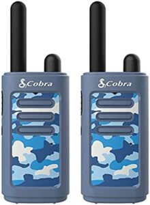 cobra he150 b - kid friendly walkie talkies - 16-mile range, 2 channels two-way radio set, blue (2-pack)